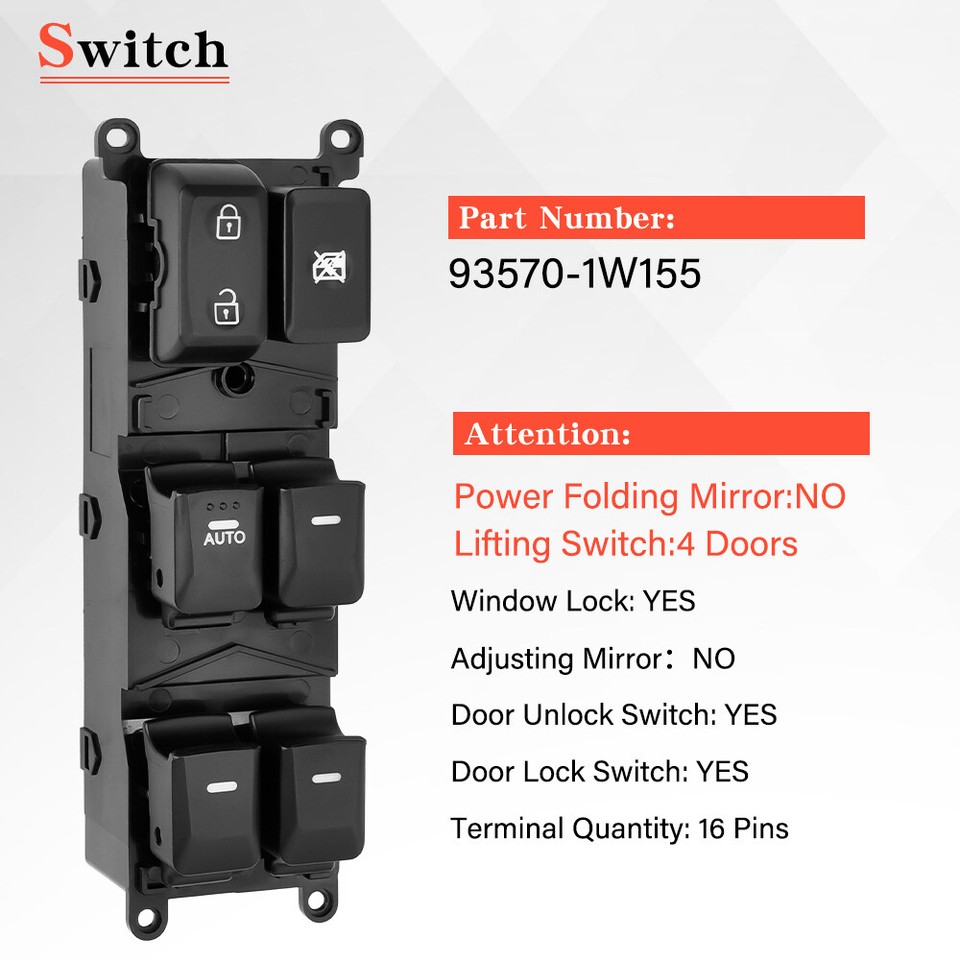 Master Power Window Switch Left Driver Side for 2012-2015 Kia Rio 93570 ...
