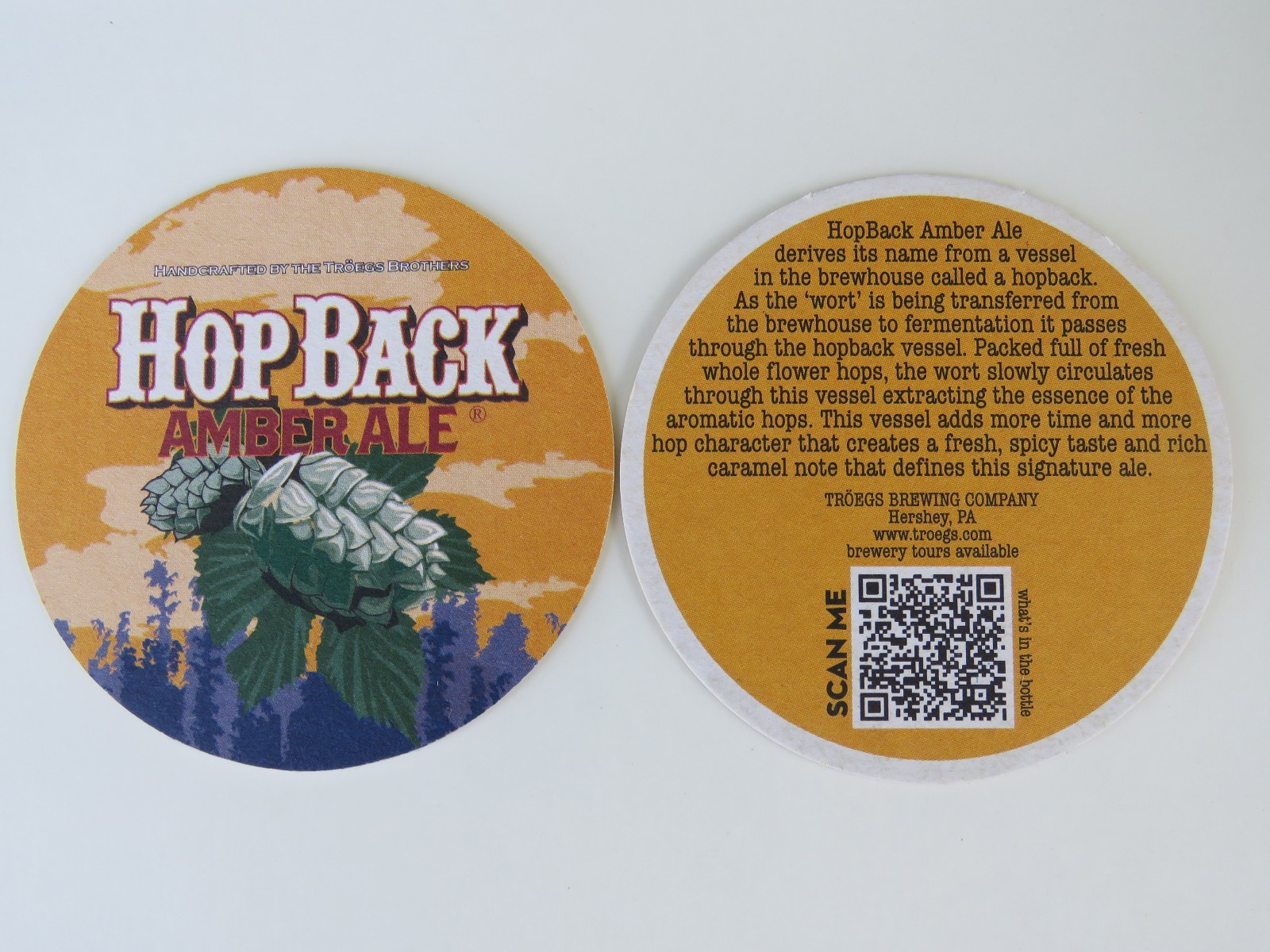 Beer COASTER ~ TROEGS Brewing Hop Back Amber Ale ~ Hershey ...