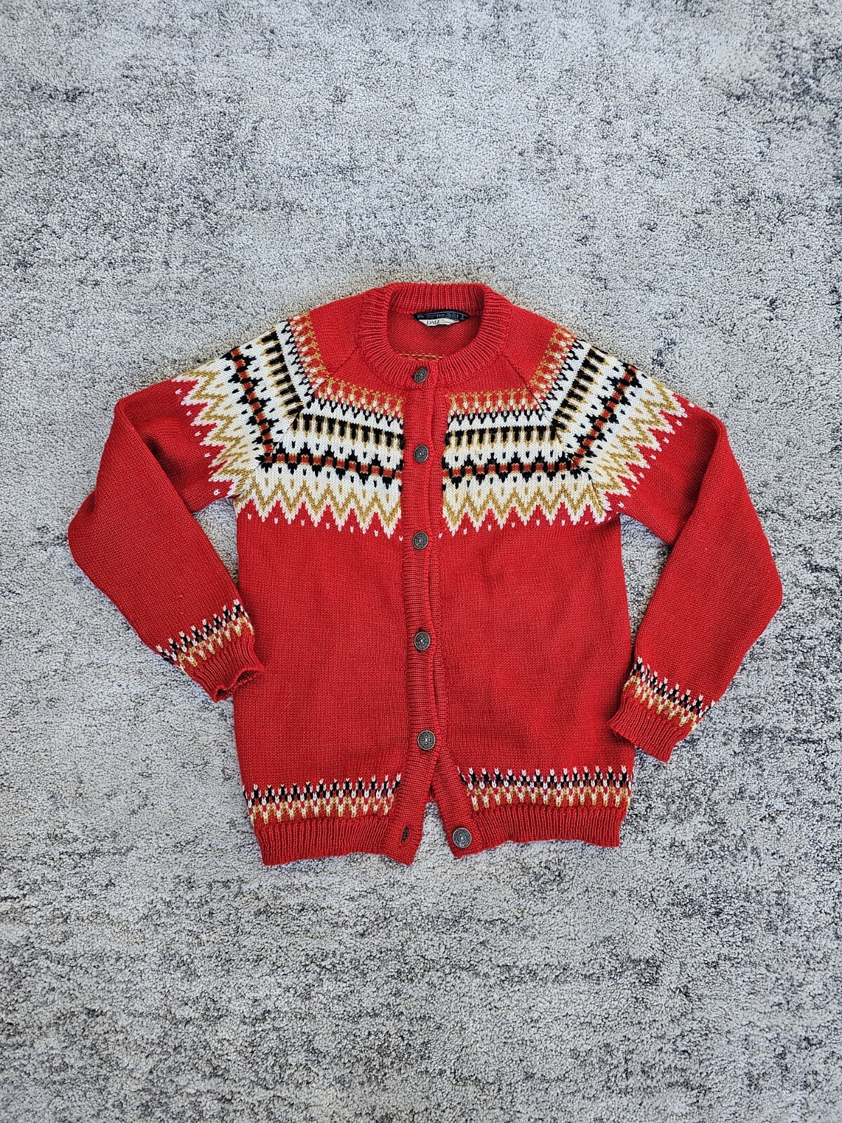 VTG Dale of Norway Fair Isle Red and Cream Cardigan W… - Gem