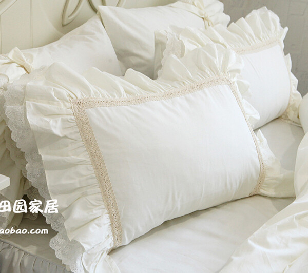 Embroidery Ivory White Cotton Ruffles Lace Layers Pillowcase Cover Case ...