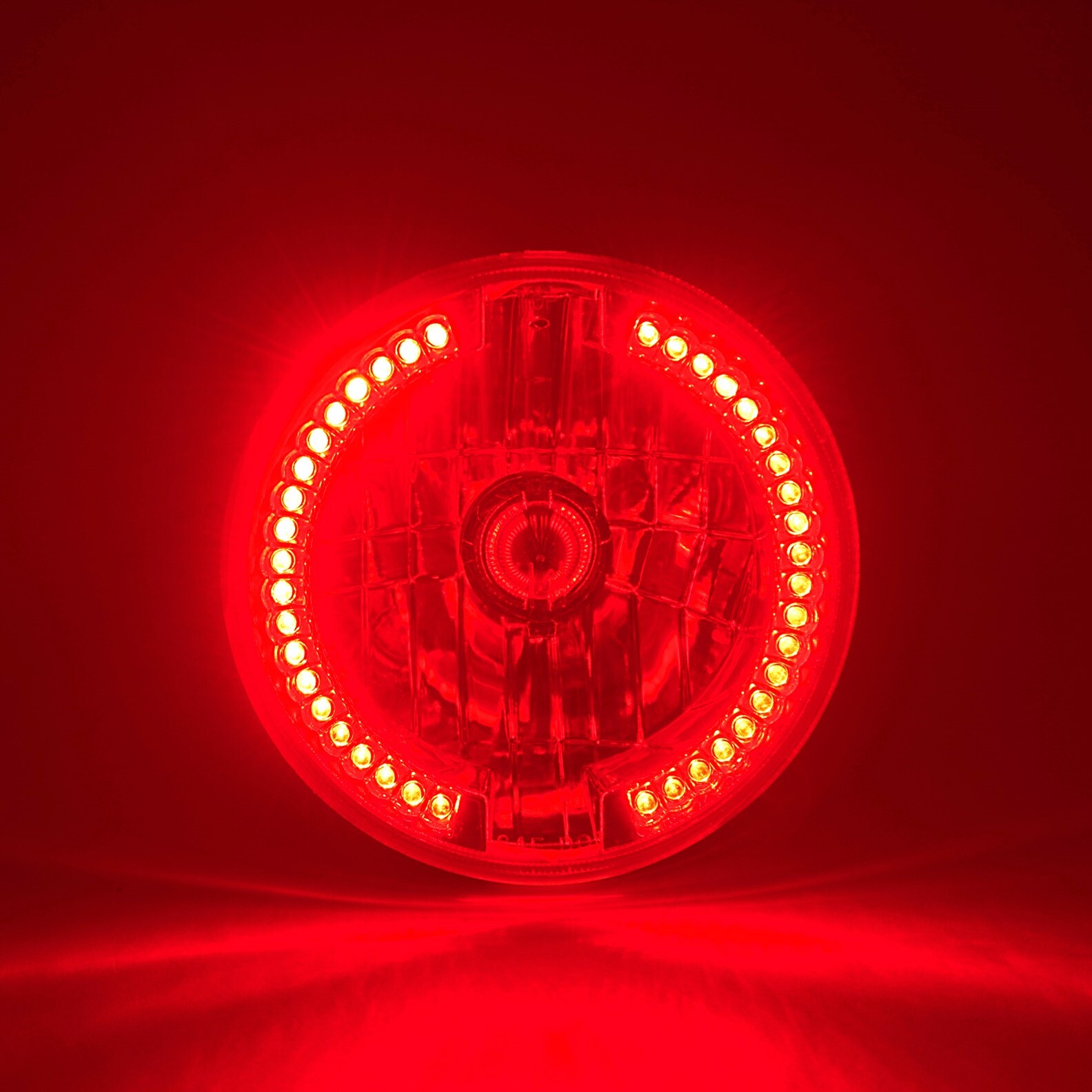 7" Halogen Red Split LED Halo Ring Angel Eye Headlight Headlamp Light ...