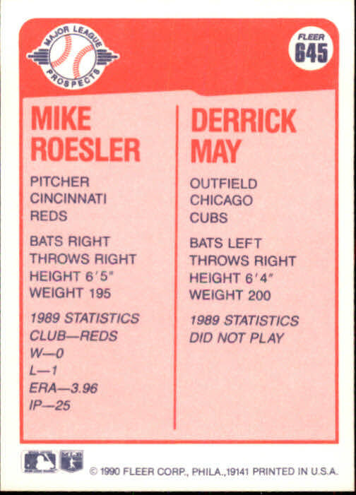 1990 Mike Roesler / Derrick May Fleer Baseball Card #645 | eBay