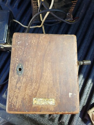VINTAGE WESTERN ELECTRIC MAGNETO HAND CRANK TELEPHONE & RINGER BOX OAK ...