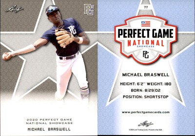 MICHAEL BRASWELL 2020 LEAF PERFECT GAME NATIONAL SHOWCASE ROOKIE CARD ...