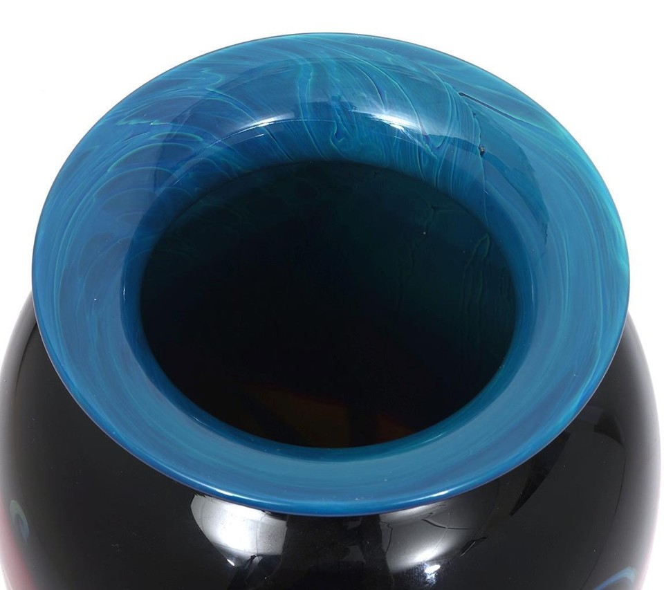 Art Glass Richard Satava Studios Signed 737-97 Black Red Blue Vase, 12 ...