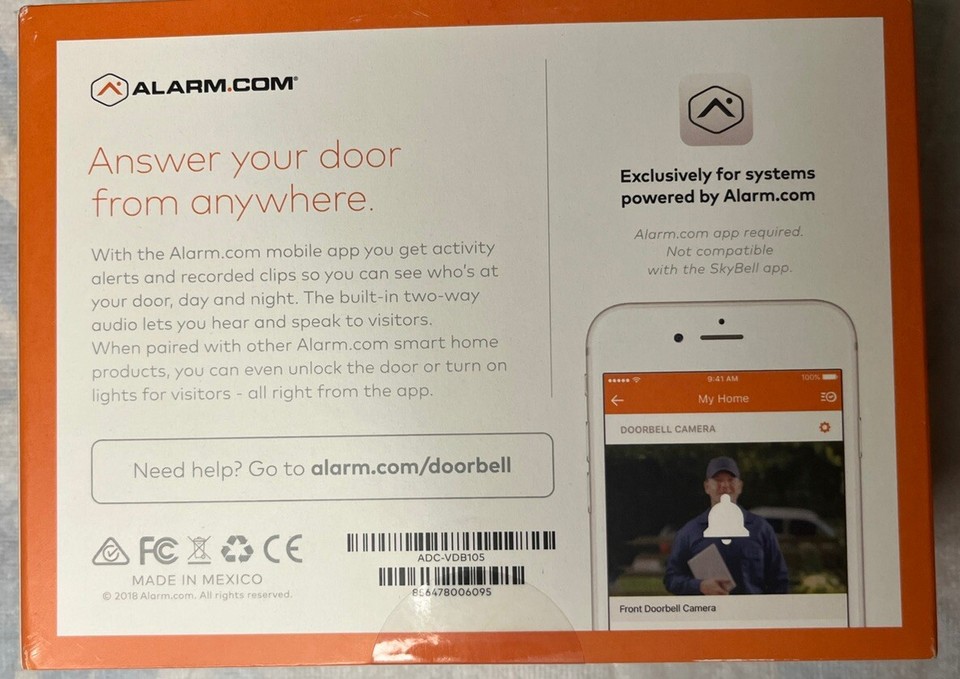 Alarm.com Skybell Doorbell Camera ADC-VDB105 Slim Line - Satin Nickel ...