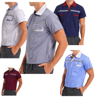 Men Motor Mechanic Uniform Performance Tech Shirt Reflective Stripe ...