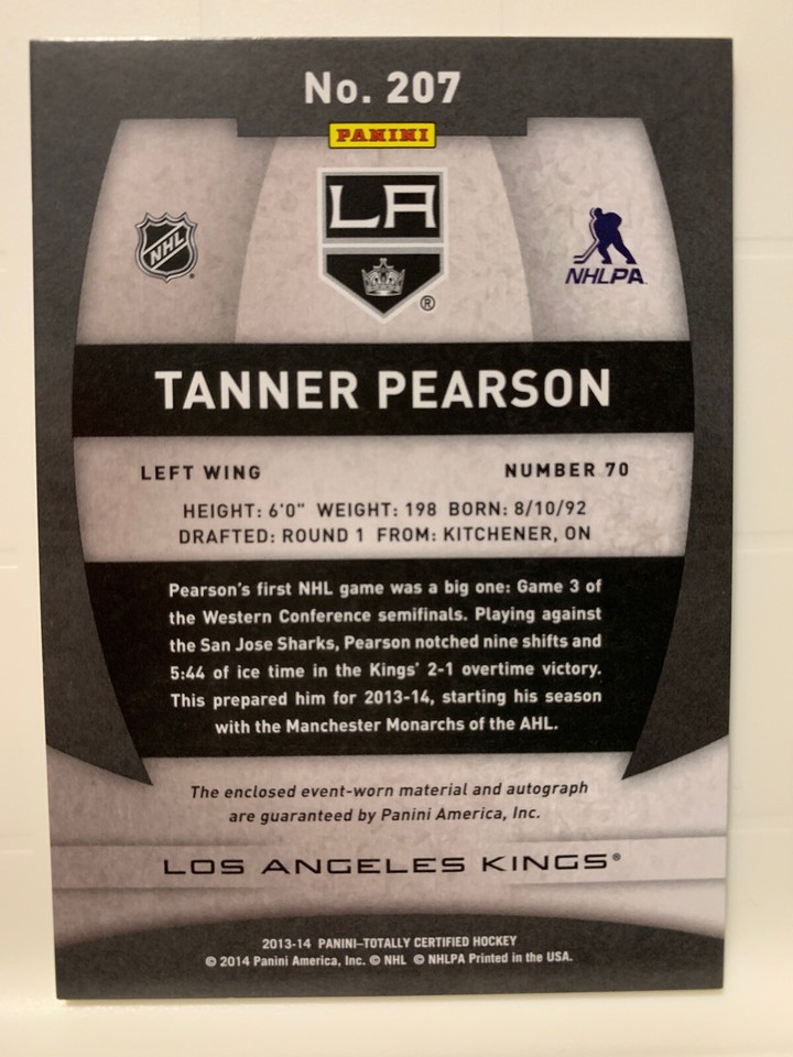 2013-14 Totally Certified Rookie Autograph Jerseys #207 Tanner Pearson ...