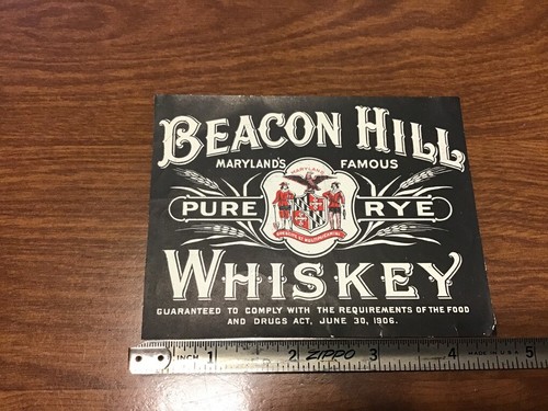 Original Unused Label -- BEACON HILL - pure Rye Whisky - Maryland #2 | eBay