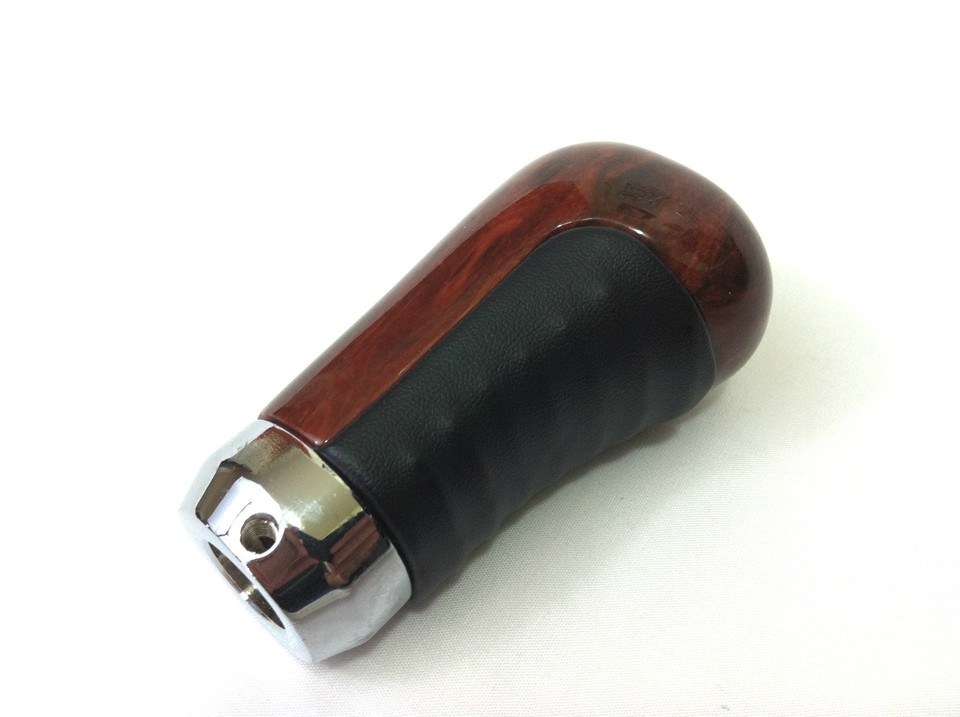 Manual Shift Knob Wood w/ Black Leather Grip Screw/On Threaded and Non ...