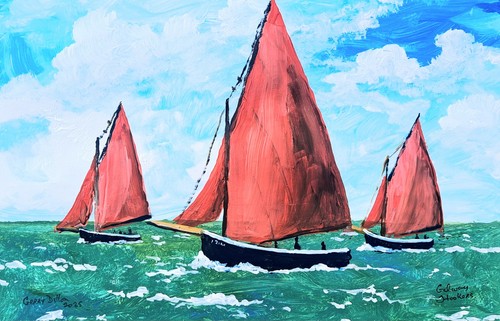 Original Irish Art 14x9 inch Acrylic Painting Galway Hookers by Gerry ...