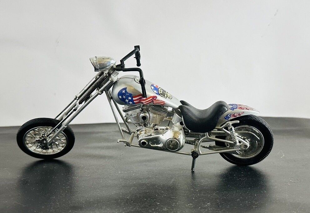 NewRay 1995 Chopper Motorcycle Low rider 10" Silver color logo Flag of ...