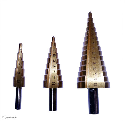 STEP DRILL BIT SET, 3-pc – Metric / MM – stepper drills – 4mm to 32mm ...