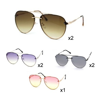 (7-Pack) Luxury Rimless Double Bridge Designer Racer Pilots Sunglasses ...