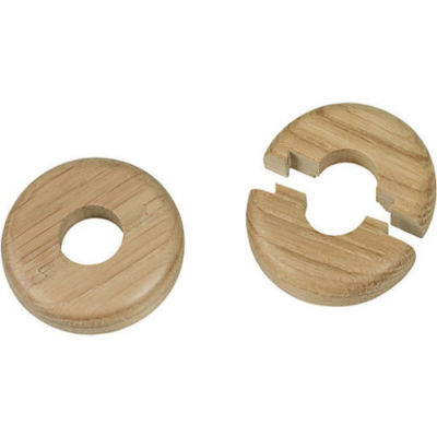 2 X 15mm SOLID OAK COLOUR WOODEN WOOD RADIATOR PIPE COLLARS COVER FLOOR ...