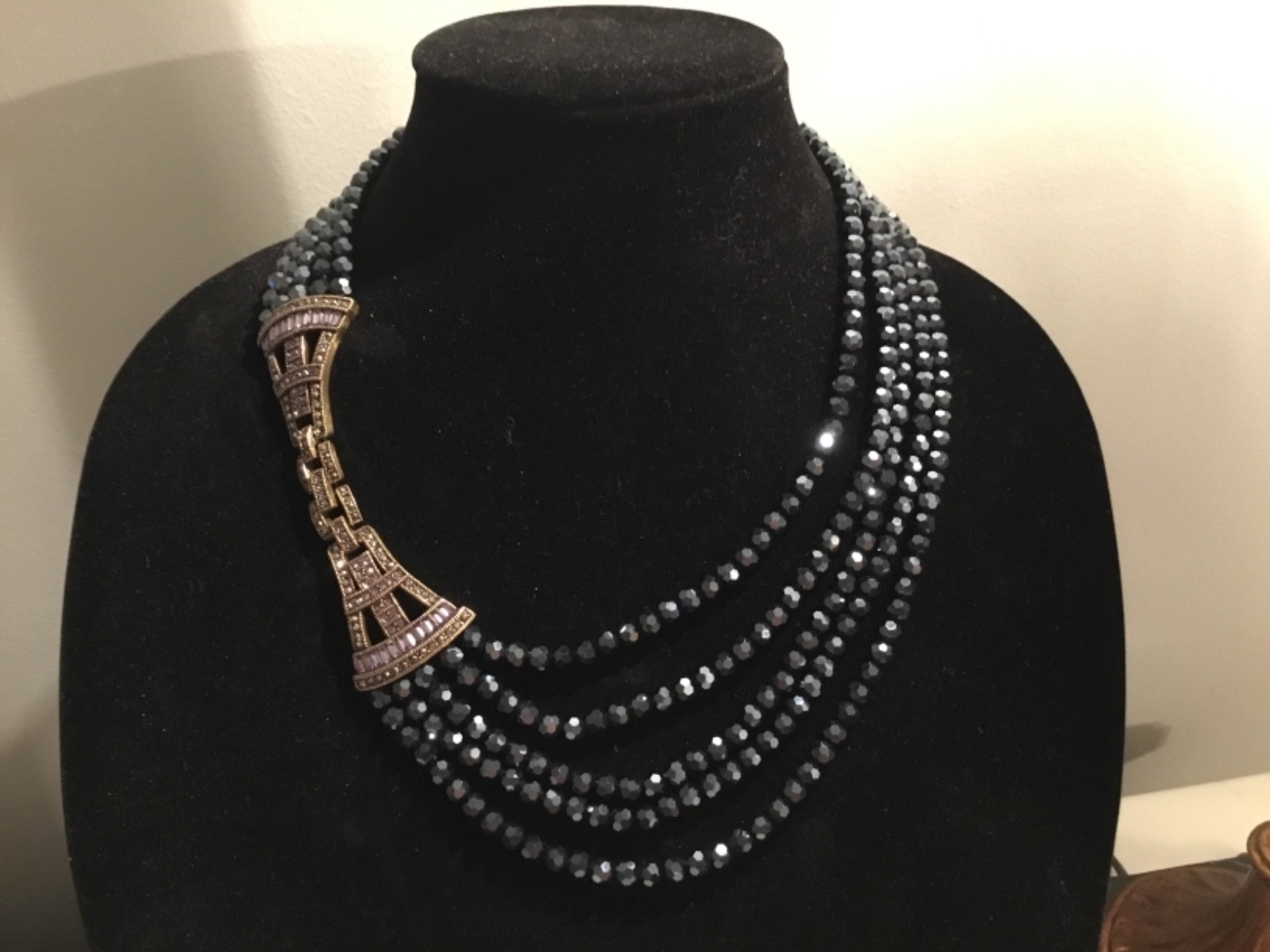 HEIDI DAUS SMOKEY & AMYTHIS CRYSTAL FIVE STRAND ART DECO NECKLACE NO ...