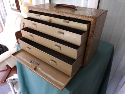 vintage metal ATD tool chest with drawers and key vintage engineering ...