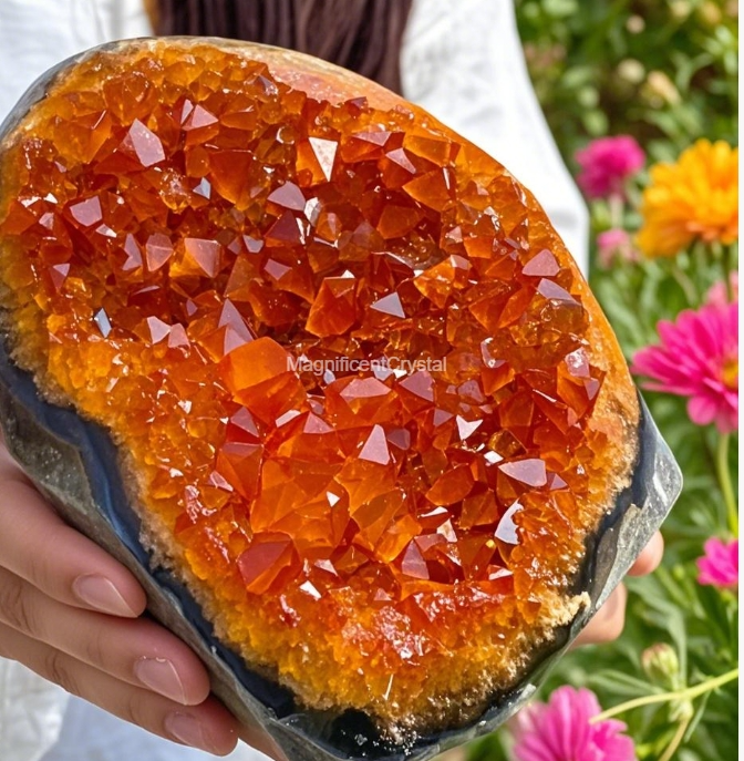 300G+Large Rare Orange Geode Quartz Cluster Crystal Healing Reiki Home ...
