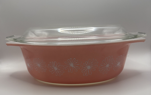 Vintage Pyrex Pink Daisy #043, 1 1/2 Quart Oval Casserole Dish with Lid ...
