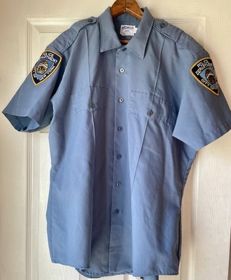 Vintage NYPD Uniform Shirt Powder Blue Short Sleeves Size L . Movie ...