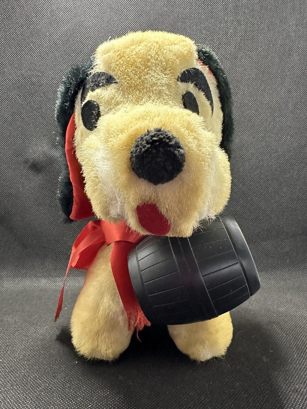 Vintage St Bernard Plush Dog with Plastic Bank Barrel 8" Tall Stuffed ...