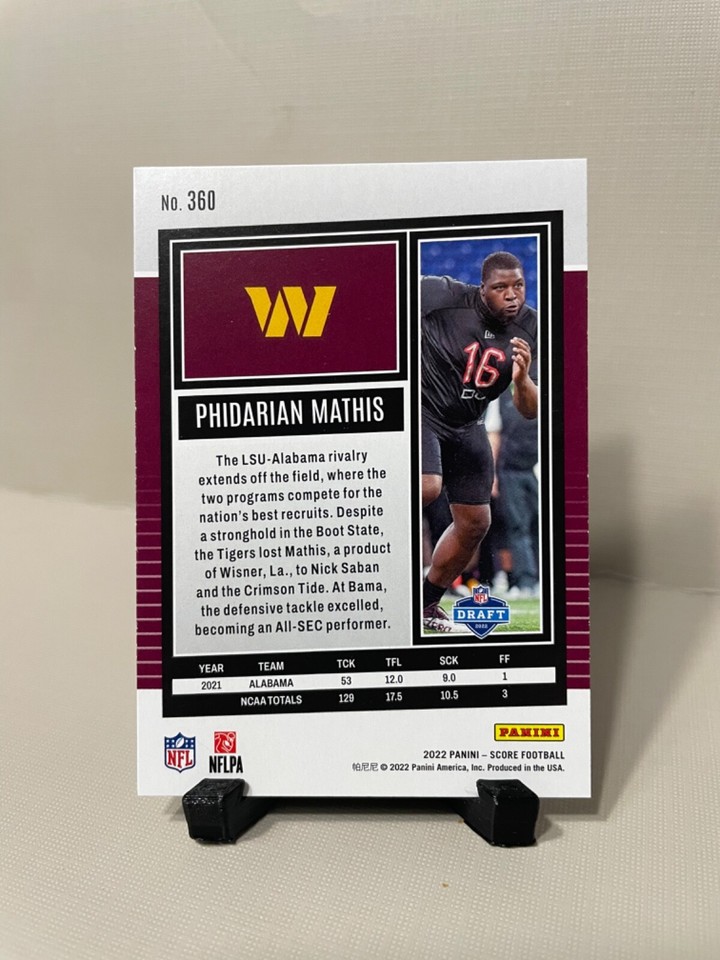 2022 SCORE FOOTBALL PHIDARIAN MATHIS #360 ROOKIE CARD WASHINGTON ...