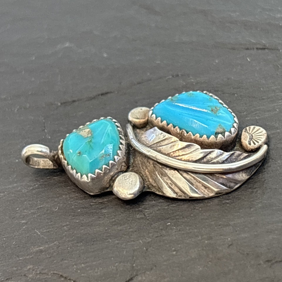 Eustace Family Cochiti Sterling Silver Pendant Turquoise Fetish Leaves ...