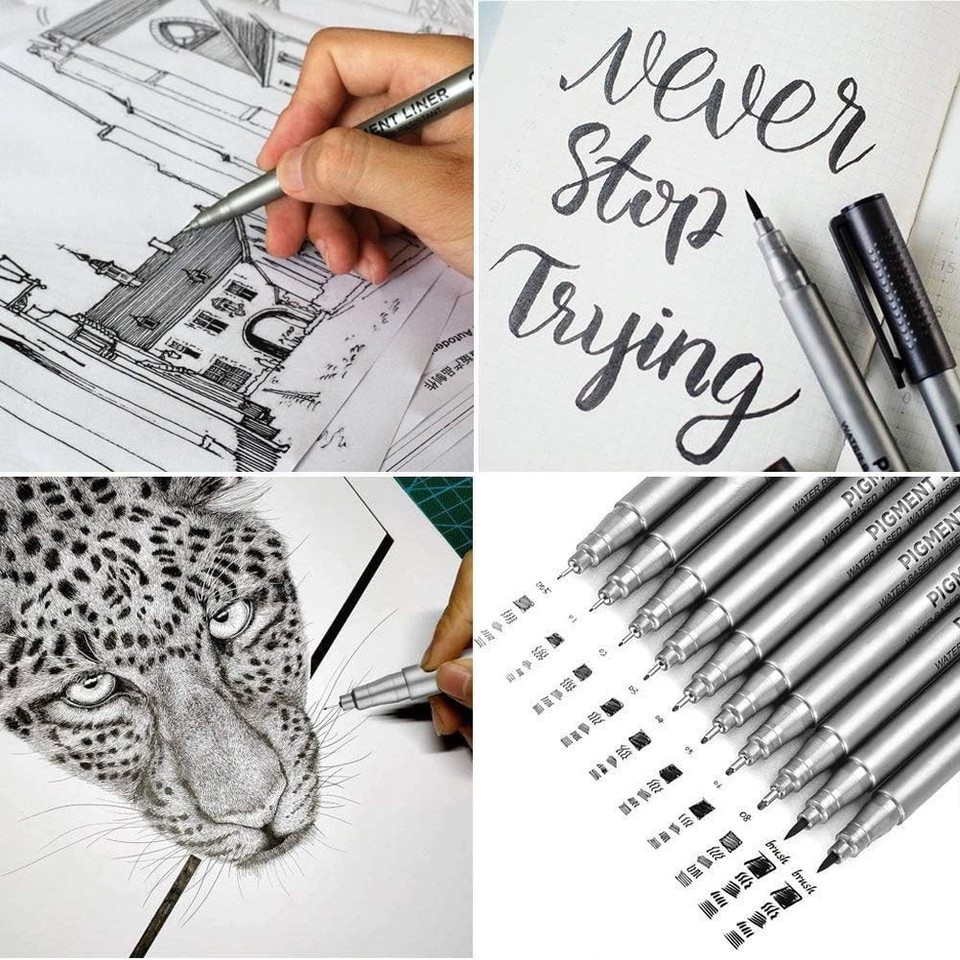 Precision Micro-Line Pens Set of 9 Black Micron Fineliner Ink Pens ...