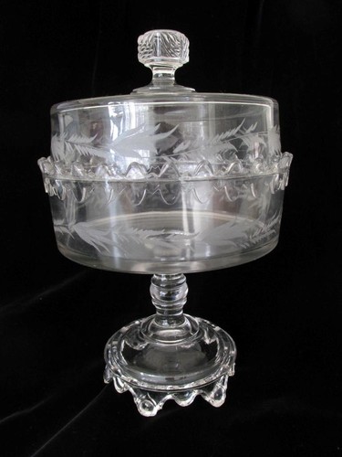 Antique circa 1889 EAPG Covered Pedestal Compote MARSH FERN Riverside ...