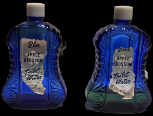 Lot Of 2 Cobalt Blue Apple Blossom Toliet Water Bottles Partial Labels ...