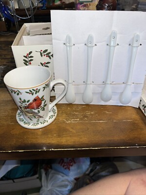 Living Quarters Christmas Cardinal Set 4 Mug / Cup 4Coasters 4Spoons in ...
