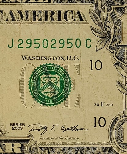 Repeater Fancy Serial Number One Dollar J29502950C FW 0s 2s 5s 9s | eBay