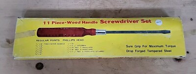 VINTAGE SET 11 PIECE WOOD HANDLE FULL HARDENED SCREWDRIVER SET | eBay