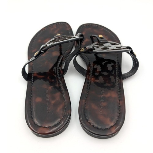 Tory Burch Miller Tortoise Shell Patent Leather Sandals Women's Size ...