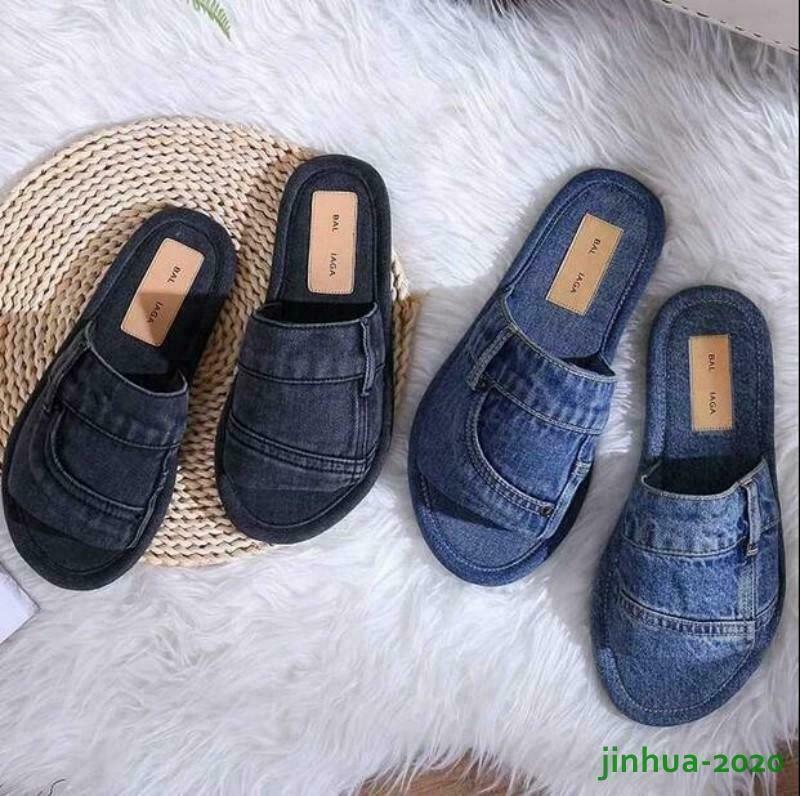 Women's Denim Slippers Open Toe Sandals Slingbacks Shoes Jean Oversize ...
