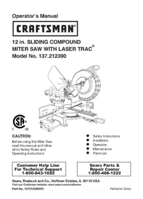 Craftsman 137.212390 Miter Saw Owners Instruction Manual | eBay