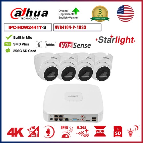 Dahua 4CH 4POE NVR CCTV System Kit 4MP WizSense Starlight IR IP Camera MIC Lot | eBay