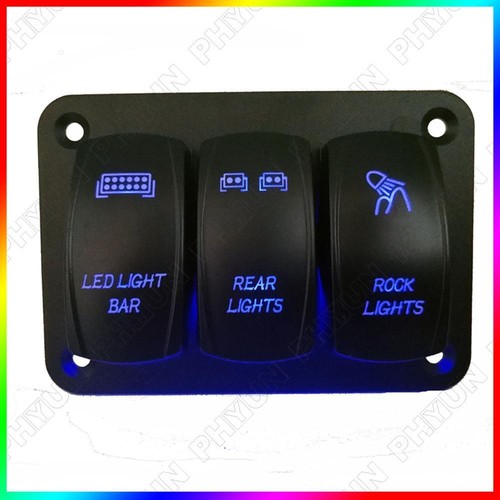 3 Gang Toggle Rocker Switch Panel+Blue LED Light For Car Marine Boat ...