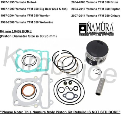 Yamaha 350 Raptor Warrior Wolverine 84 mm (.040) BORE Namura Piston Kit ...