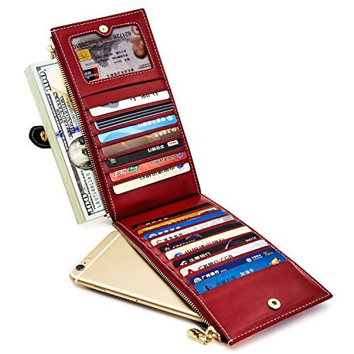 ANDOILT Womens Genuine Leather Wallet RFID Blocking Credit Card Holder ...