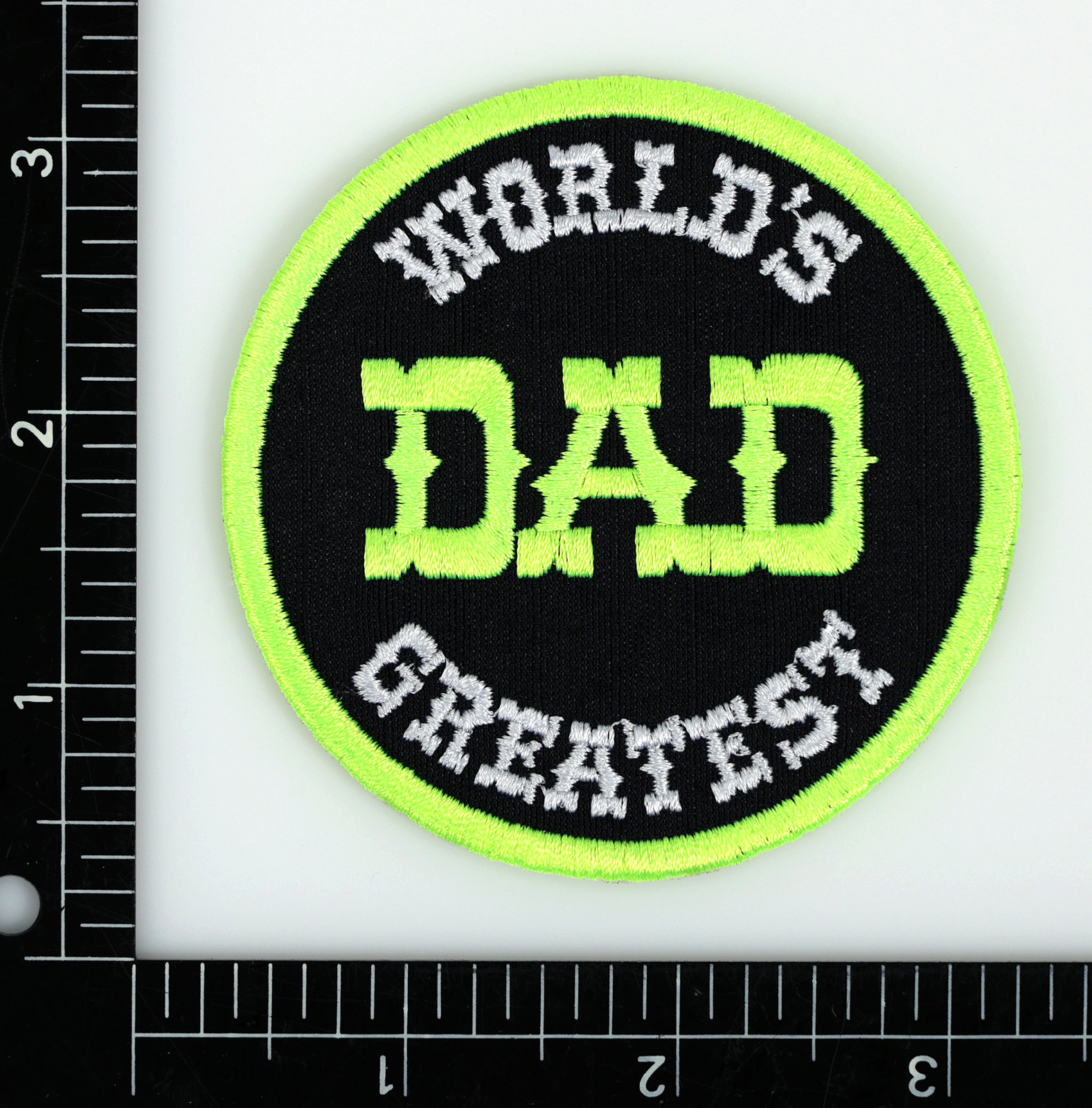 World's Greatest Dad Embroidered Patch Black/Neon Yellow Iron-On Sew-On ...