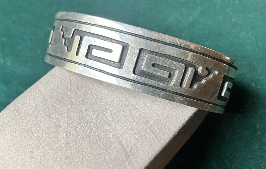 Sterling silver overlay GEOMETRIC cuff bracelet 925 M… - Gem