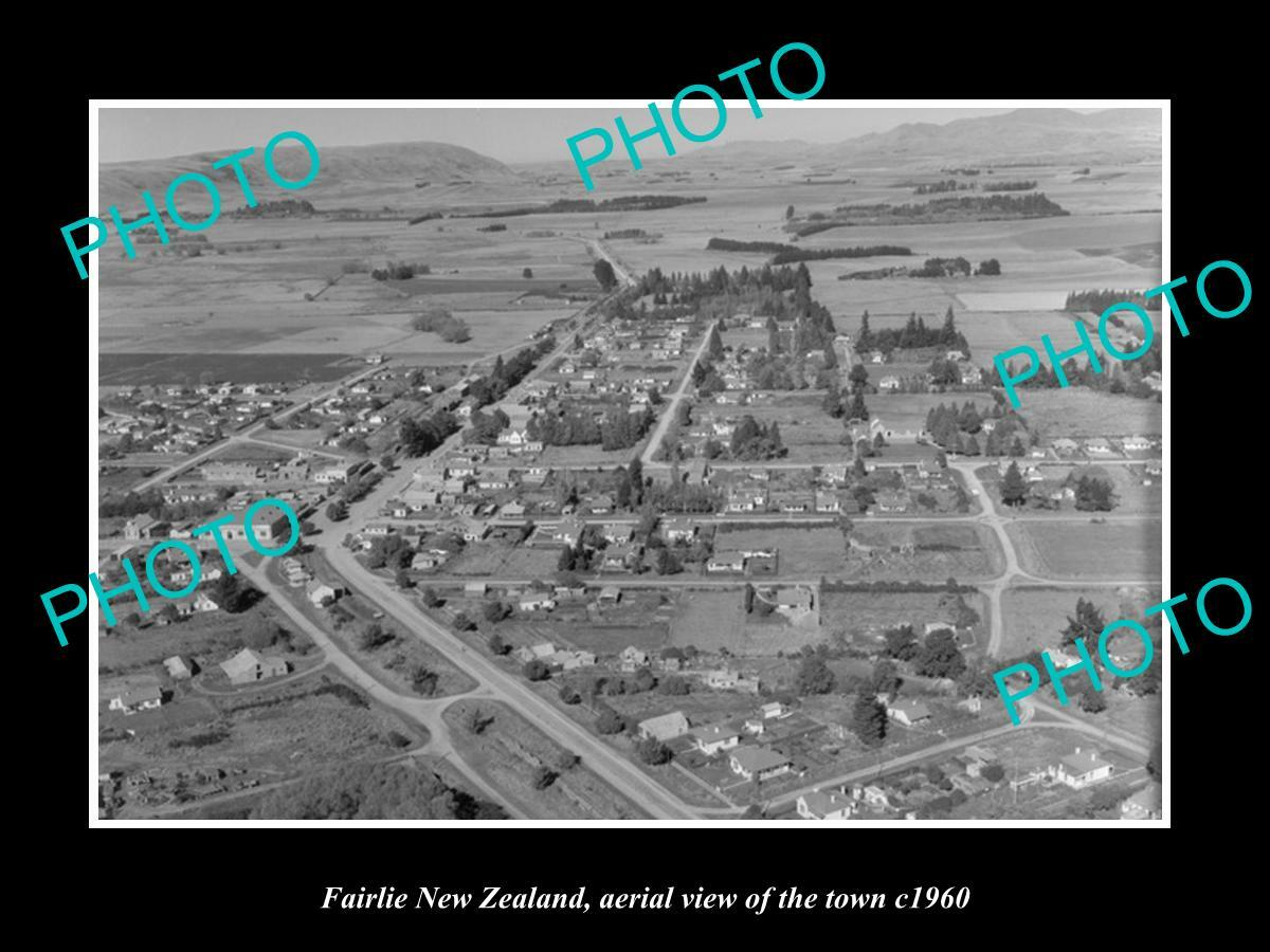 OLD POSTCARD SIZE PHOTO FAIRLIE NEW ZEALAND AERIAL VIEW OF THE TOWN ...