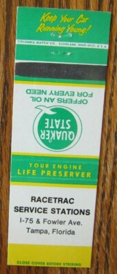 QUAKER STATE MOTOR OIL MATCHCOVER: RACETRAC GAS STATION (TAMPA, FLORIDA ...