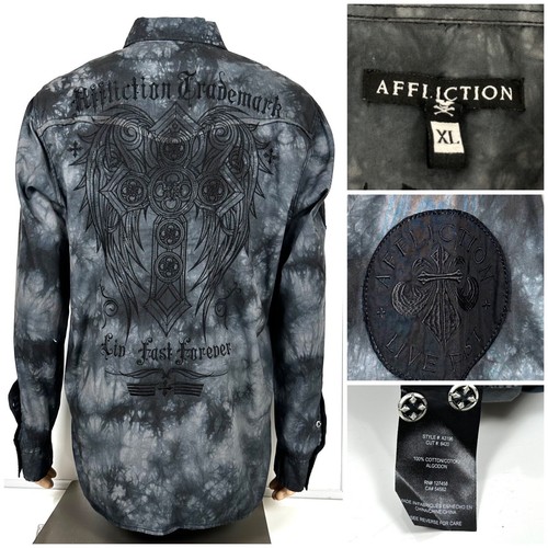 Affliction Black Embroidered Shirt Men XL Long Sleeve Button Up Live ...