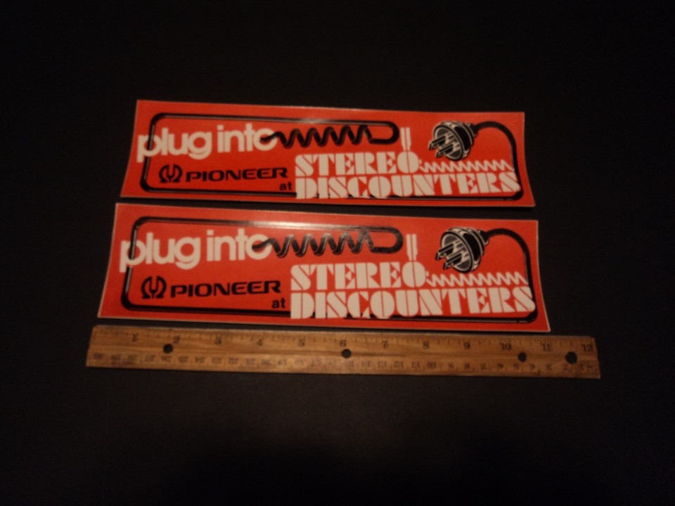 Original Vintage"Plug IInto Pioneer" Stereo Discounters Decals Stickers ...