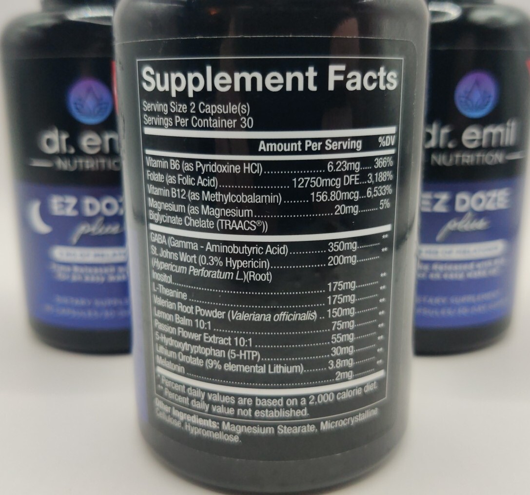 3x Dr Emil Nutrition EZ Doze Plus Natural Sleep Aid Melatonin 60 Caps ...