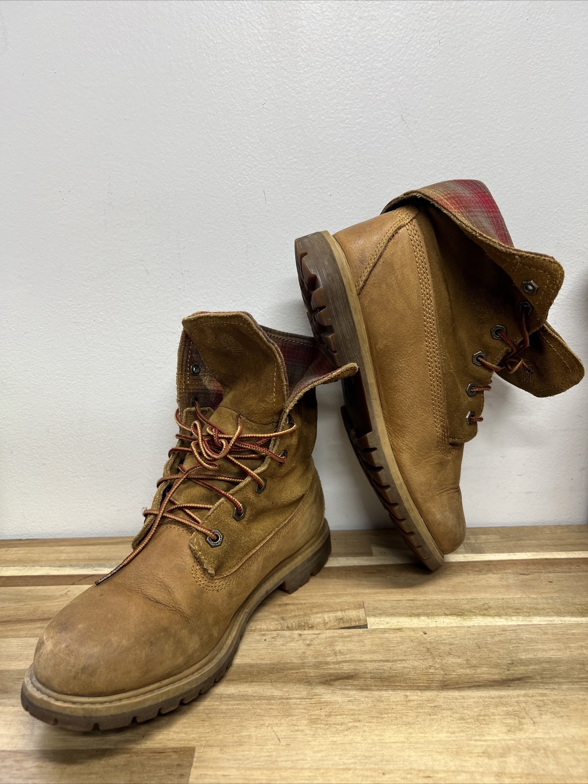 Rare! Vintage Suede And Leather Mens Timberland Boots Plaid Lining Size ...