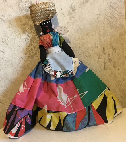 VINTAGE 1987 14" JAMAICAN CARIBBEAN FABRIC RAG DOLL FRUIT BASKET ...