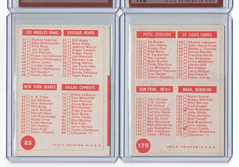 1963 Topps Football checklists #85, #170 - EX | eBay